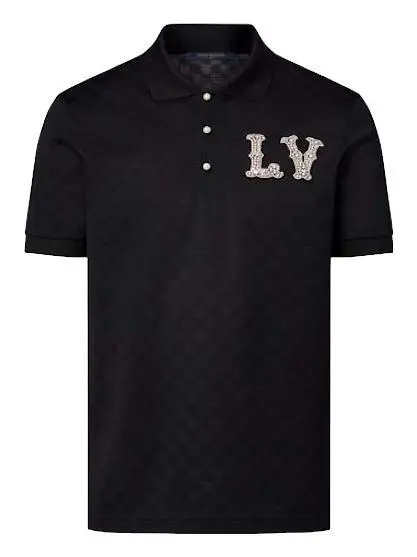 LOUIS VUITTON Cotton Pique Polo Shirt With Embroidered Patch - Black