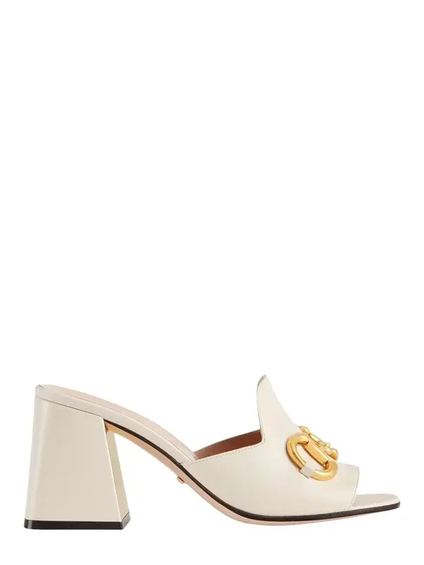 Gucci 75mm Heeled Leather Sandal - White/gold