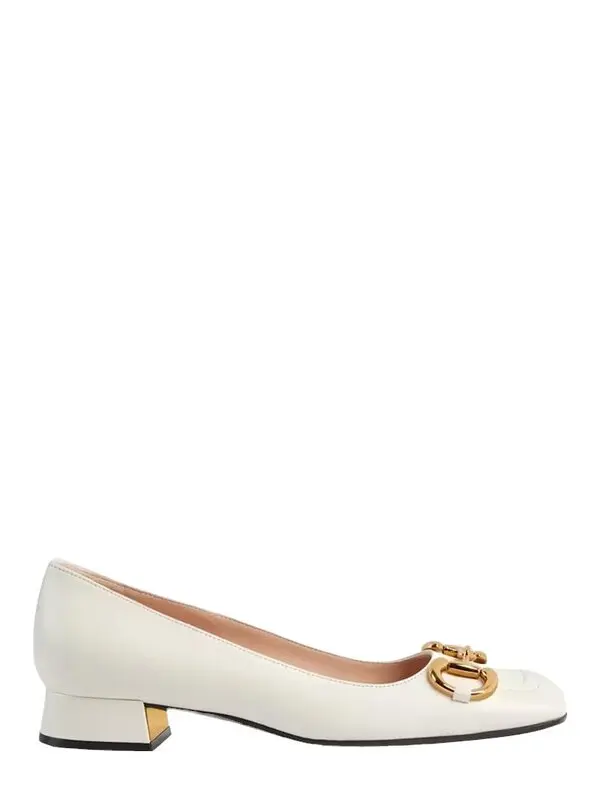 Gucci Horsebit Leather Ballet Flats - White/gold