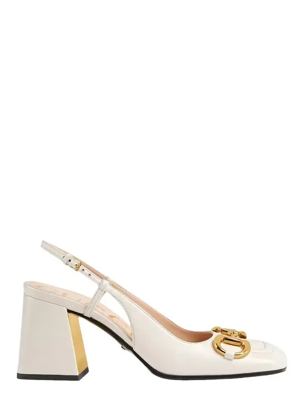 Gucci Horsebit 75mm Heeled Slingback - White/gold