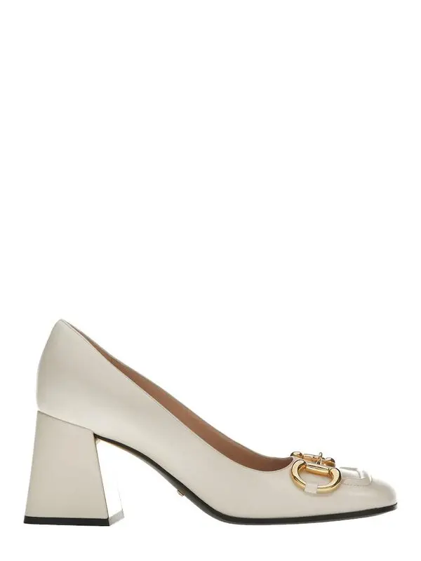 Gucci Horsebit 75mm Leather Pumps - White/gold