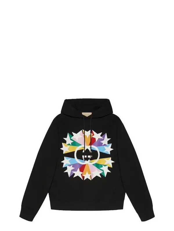 Gucci Interlocking G Star Burst Print Cotton Sweatshirt - Black