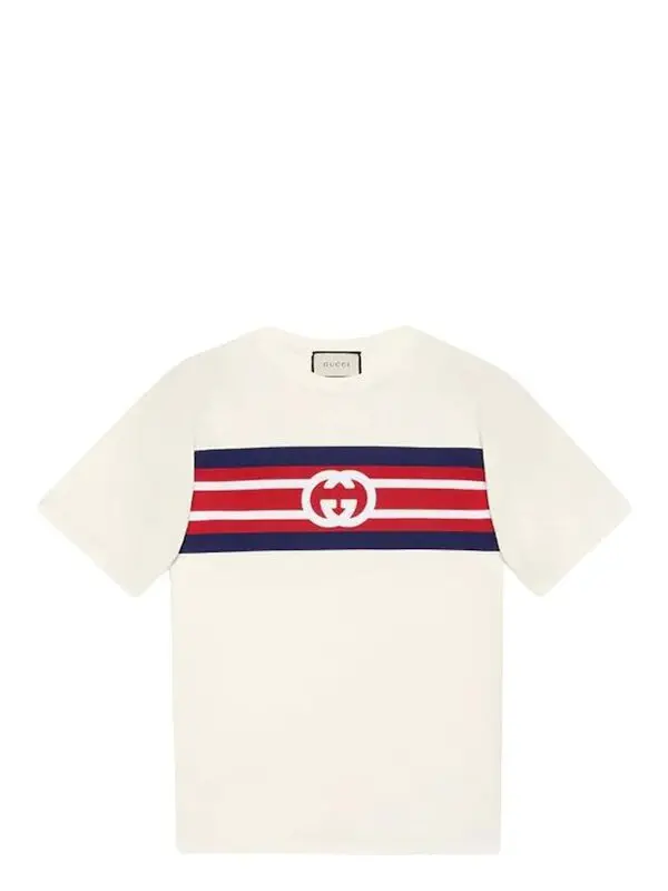 Gucci Interlocking G Striped T-shirt - Ivory/navy Blue/red