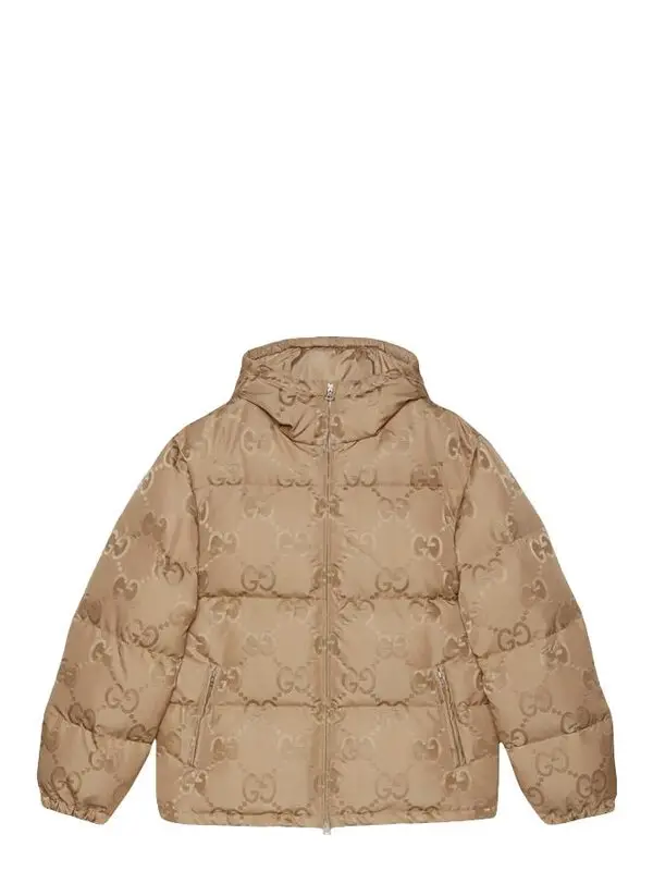 Gucci Jumbo Gg Jacquard Canvas Down Hooded Jacket - Beige