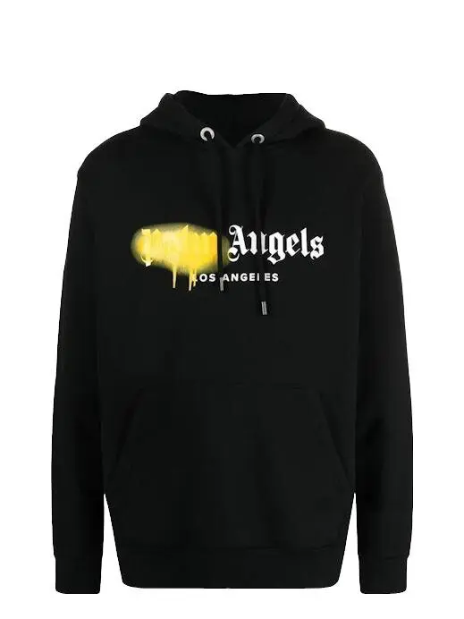 Palm Angels Sprayed Logo Hoodie - Black