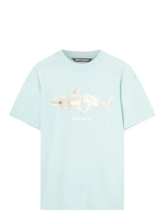 Palm Angels Shark Classic Tee Shirt - Light Blue/white