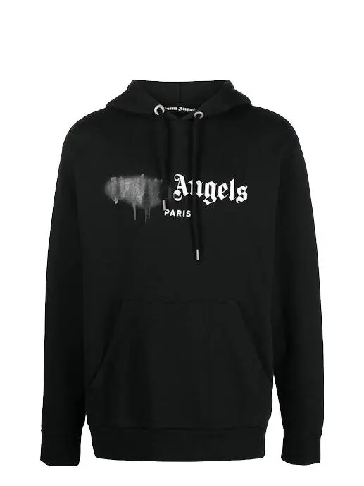 Palm Angels Paris Sprayed Logo Hoodie - Black