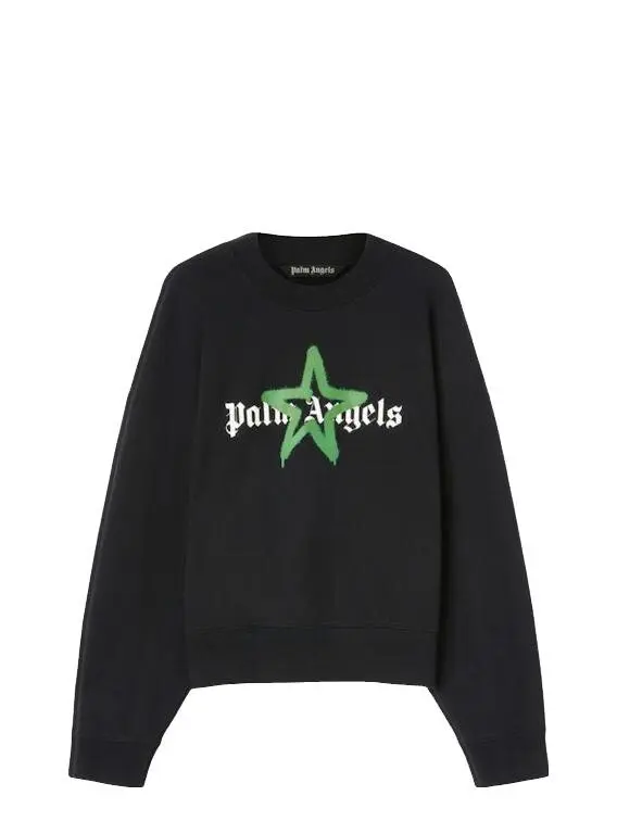 Palm Angels Star Sprayed Crewneck Sweatshirt - Black/green