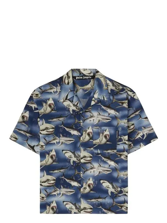 Palm Angels Sharks Bowling Shirt - Blue/black