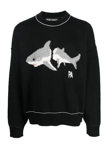 Palm Angels Shark Wool Knit Sweater - Black/light Grey