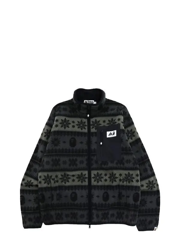 A BATHING APE Snow Pattern Relaxed Fit Zip Fleece - Black