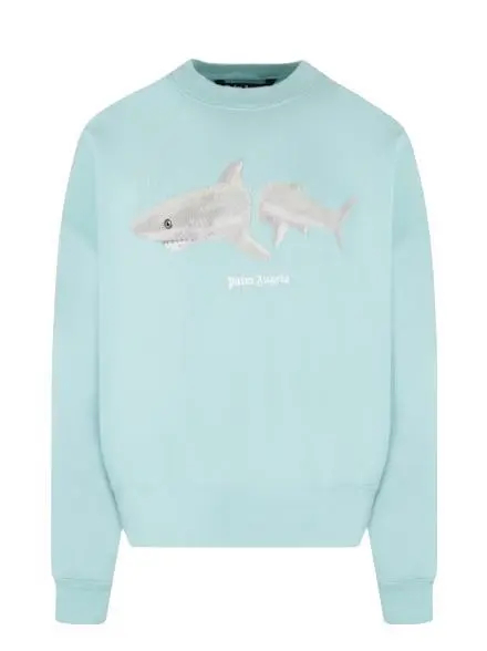 Palm Angels Shark Crewneck Sweatshirt Sweater - Light Blue/white