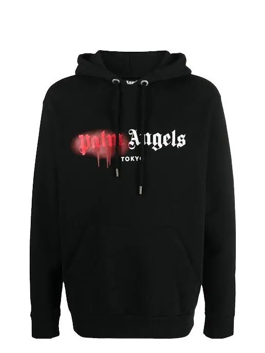 Palm Angels Tokyo Sprayed Logo Hoodie - Black