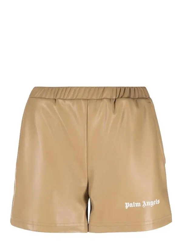 Palm Angels Faux Leather Track Shorts - Beige/white