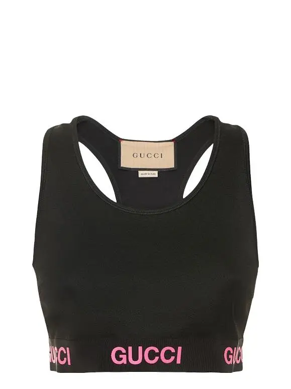 Gucci Logo Jacquard Crop Top - Black Pink