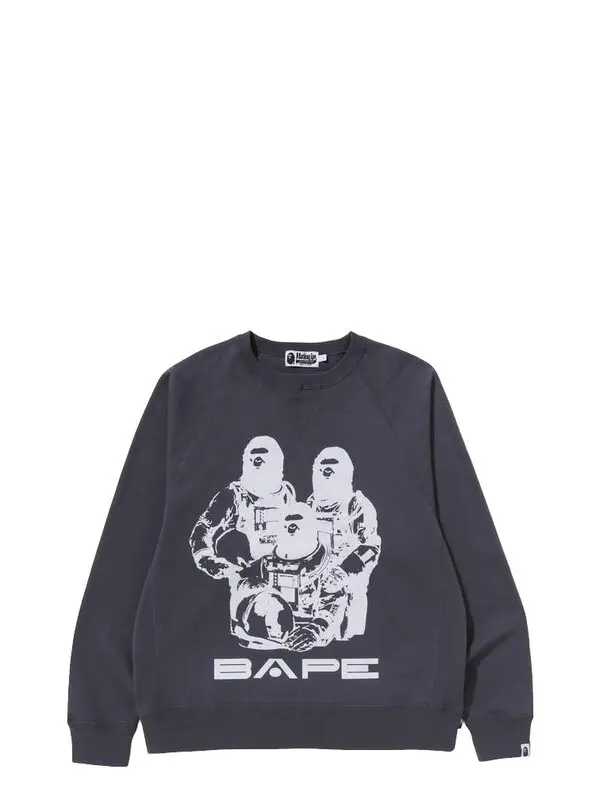 A BATHING APE Relaxed Fit Space System Crewneck Sweatshirt - Charcoal