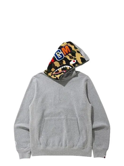 BAPE Shark Half Zip Pullover Hoodie - Gray