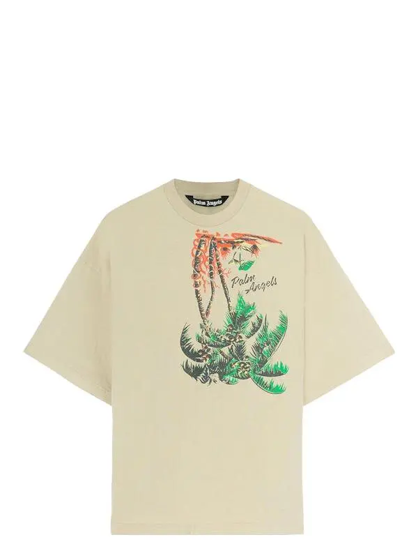 Palm Angels Upside Down Palm Tee Shirt - Beige/green