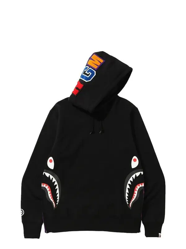 A BATHING APE Side Zip Shark Wide Pullover Hoodie - Black/purple