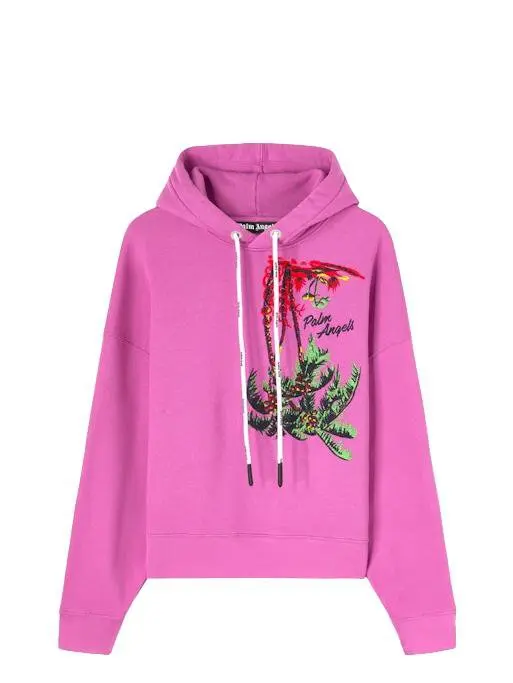 Palm Angels Upside Down Palm Tree Print Hoodie - Purple/green