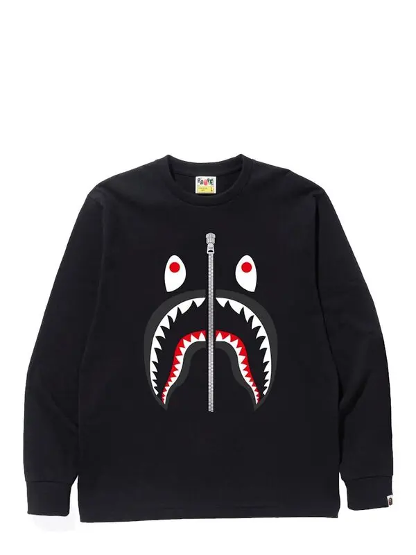 A BATHING APE Shark Long Sleeve Tee Shirt Tee Shirt - Black