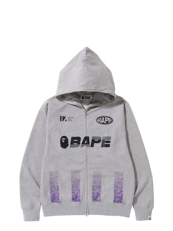 BAPE Soccer Game Graphic Relaxed Fit Full Zip Hoodie - Grey