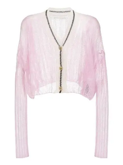 Palm Angels Mohair Wool-blend Cardigan - Pink/cloud White