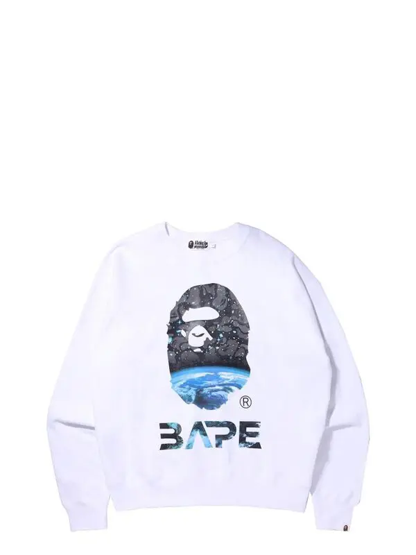 A BATHING APE Space Camo Ape Head Crewneck Sweatshirt - White