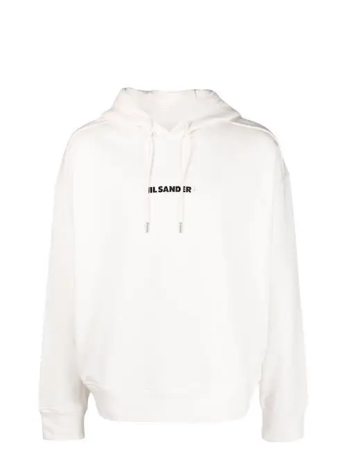 JIL SANDER Logo Print Cotton Hoodie - Natural/black