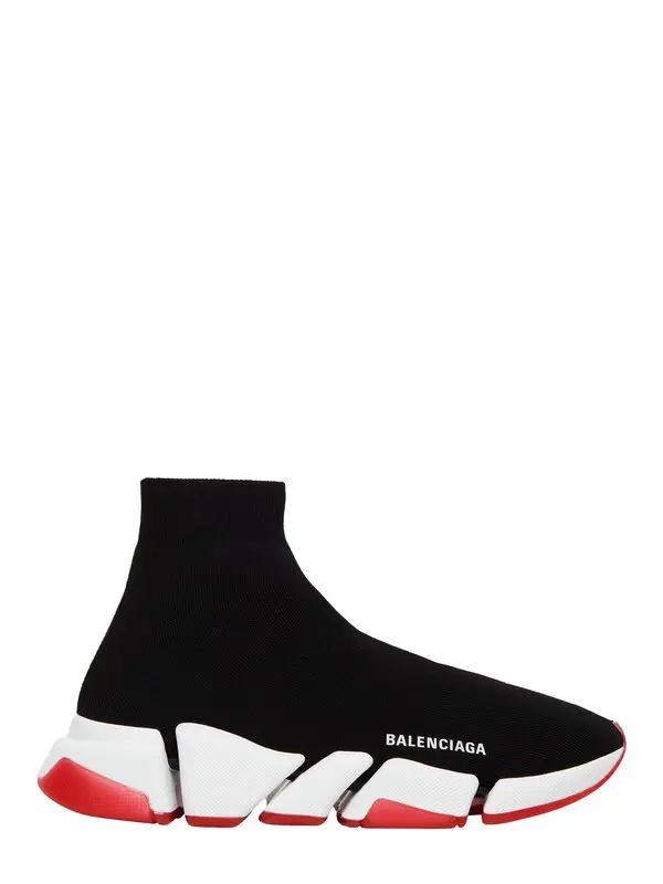 Balenciaga Speed 2.0 Bicolor Transparent Sole Sneakers - Black/white/red