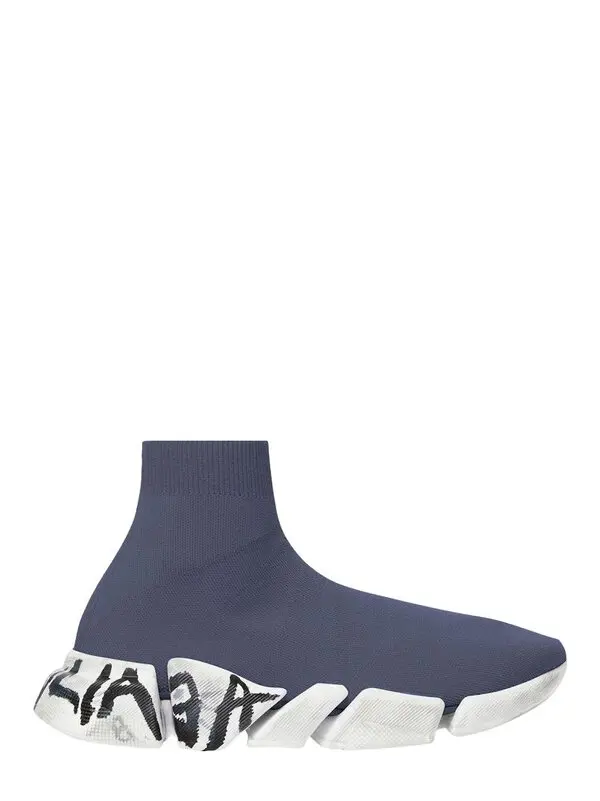 Balenciaga Speed 2.0 Graffiti Recycled Knit Sneakers - Dark Grey/white