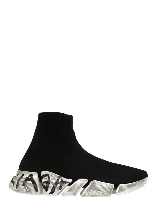 Balenciaga Speed 2.0 Graffiti Recycled Knit Sneakers - Black/white