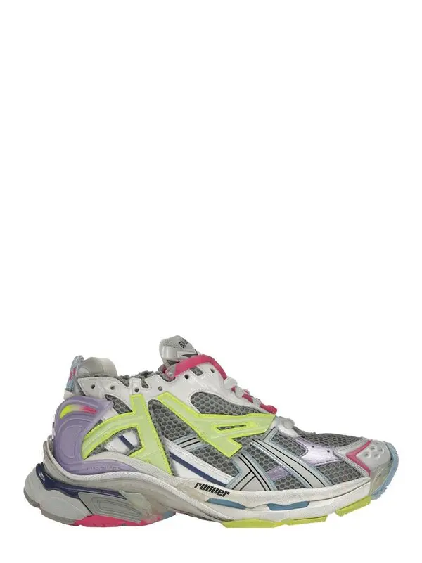 Balenciaga Runner Leather Sneakers - Grey/light Purple/neon Yellow
