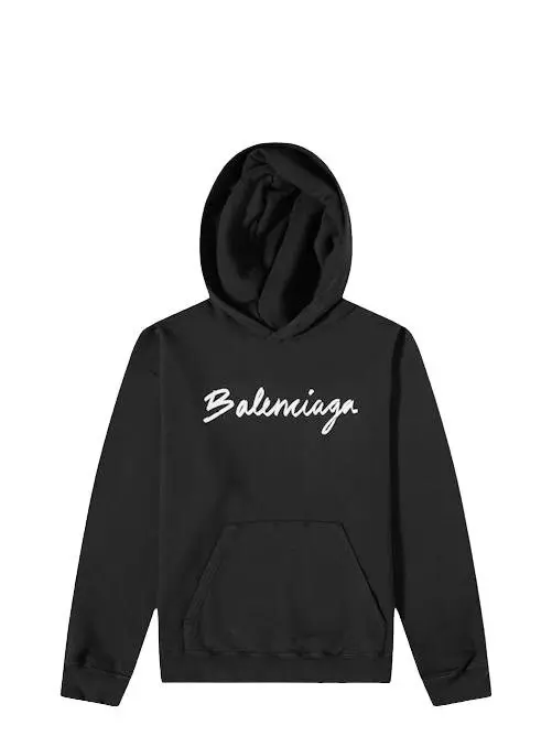 Balenciaga Script Logo Oversized Popover Hoodie - Black/white