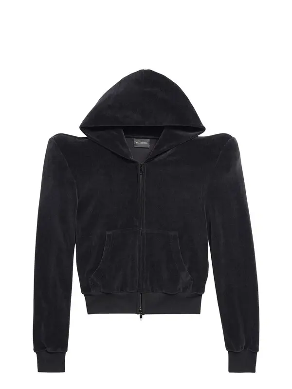 Balenciaga Round Shoulder Zip-up Hoodie - Black