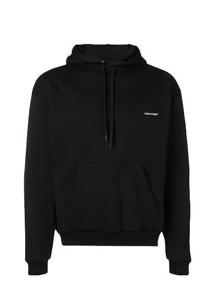 Balenciaga Small Contrast Logo Print Hoodie - Black
