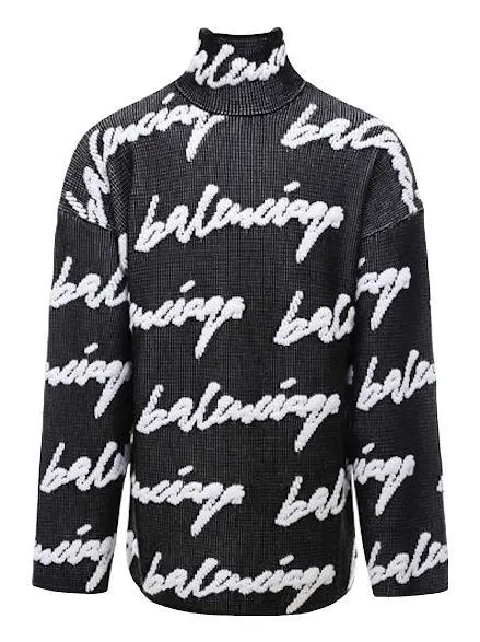 Balenciaga Logo Turtleneck Jersey Sweater - Black/white