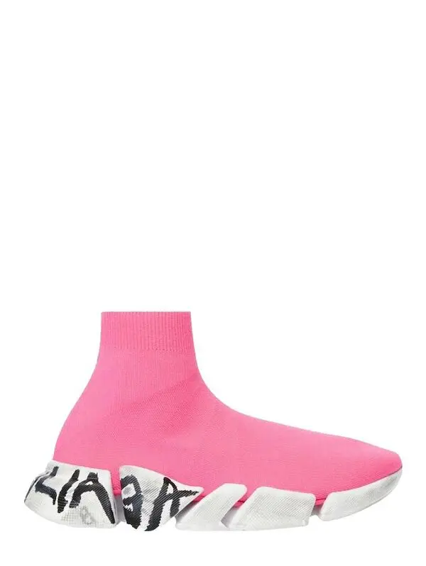 Balenciaga Speed 2.0 Graffiti Knit Sneakers - Pink/white/black