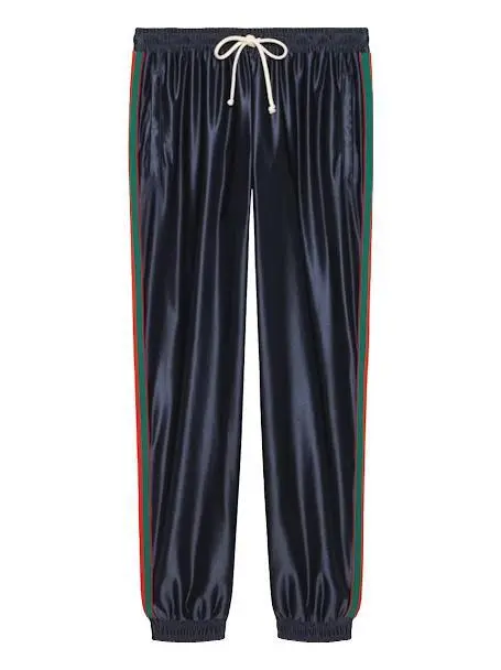 Gucci Shiny Jersey Pant With Web - Blue