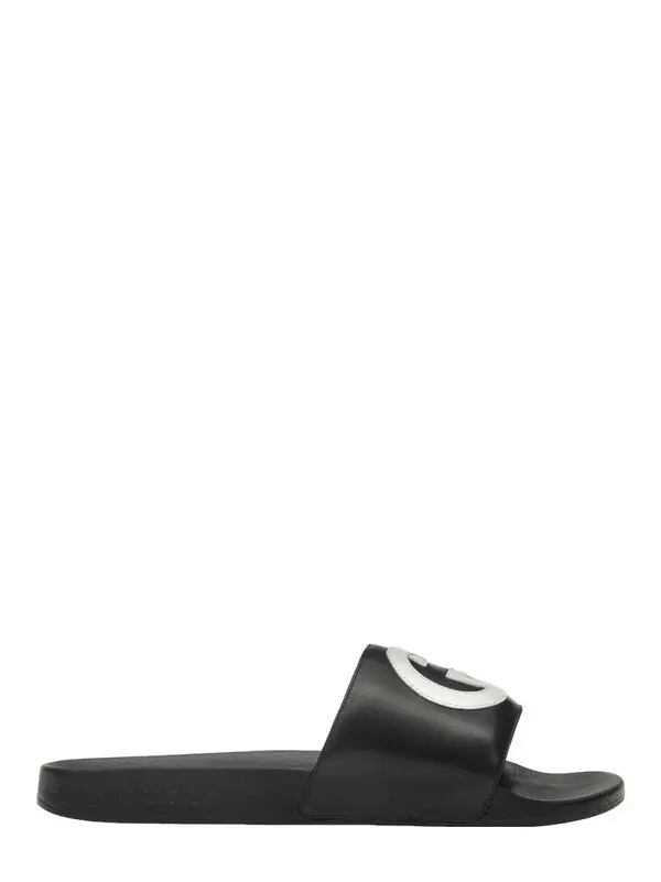 Gucci Interlocking G Leather Slides - Black/white
