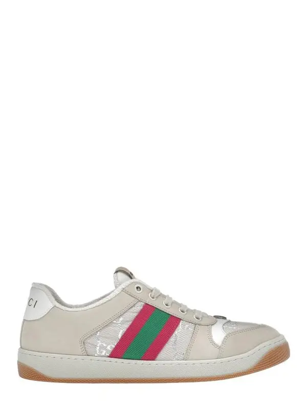 Gucci Screener Leather Sneakers - Cream/pink/green