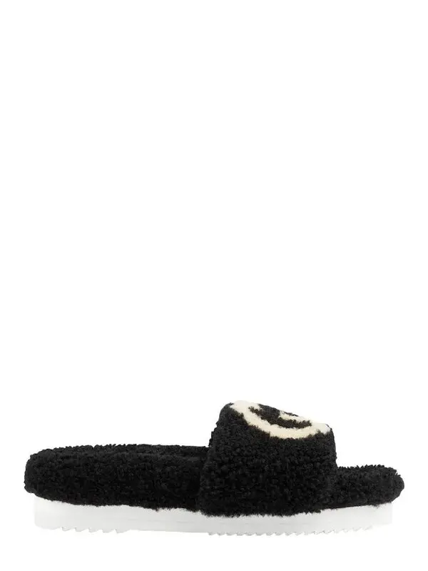 Gucci Interlocking G Wool Slides - Black/ivory