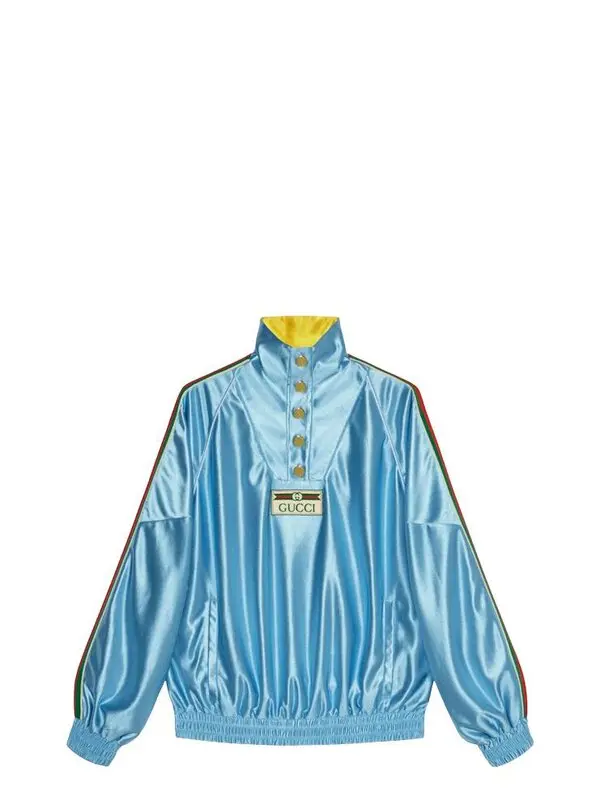 Gucci Shiny Jersey Sweatshirt With Web - Light Blue
