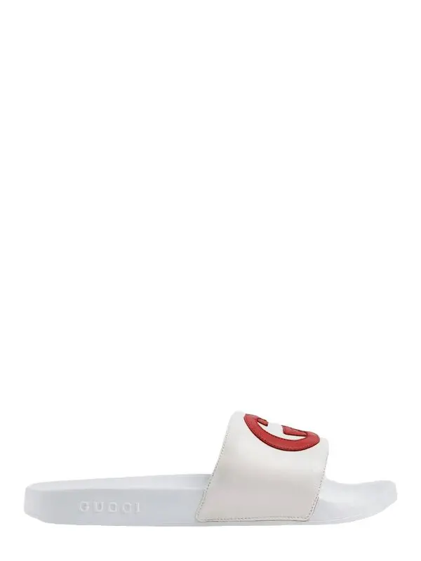 Gucci Interlocking G Leather Slides - White/red