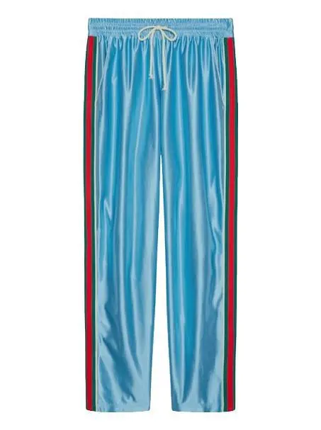 Gucci Shiny Jersey Jogging Pant With Web - Light Blue