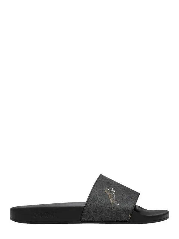 Gucci Gg Supreme Tigers Slide Sandal - Black