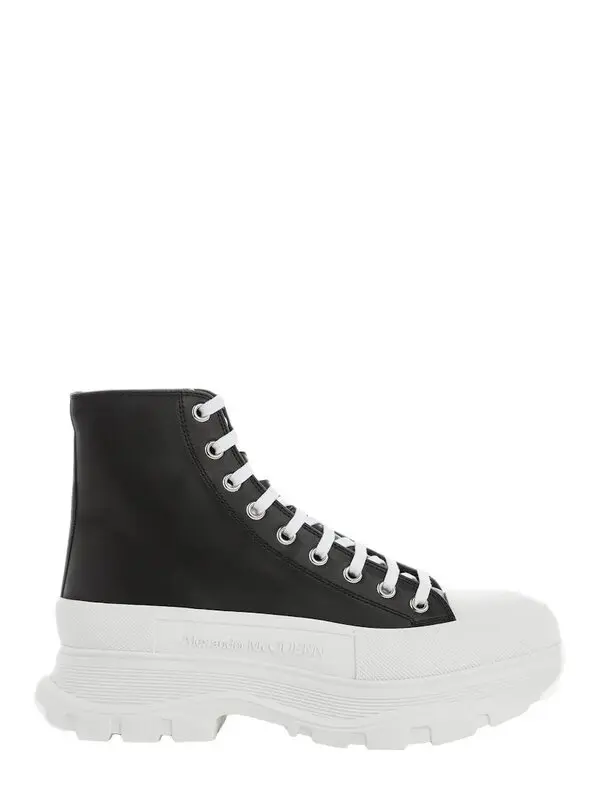 Alexander McQueen Tread Slick High-top Leather Sneaker - Black/white