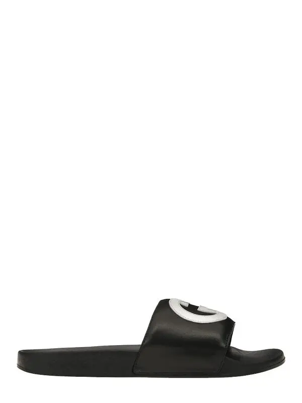 Gucci Interlocking G Leather Slides - Black/white
