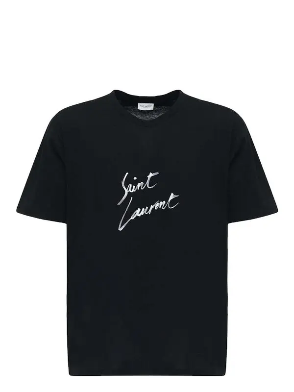 Saint Laurent Signature Logoprint Cotton T-shirt - Black