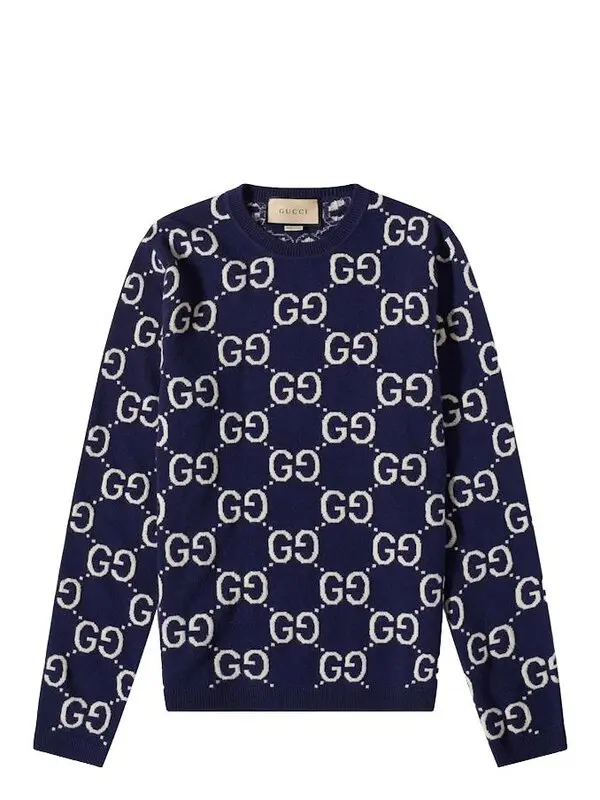 Gucci Gg All Over Crewneck Sweatshirt - Navy Blue